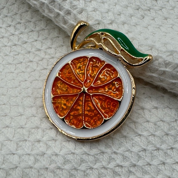 Jewelry | 32 Metallic Orange Fruit Citrus Pin Brooch | Poshmark